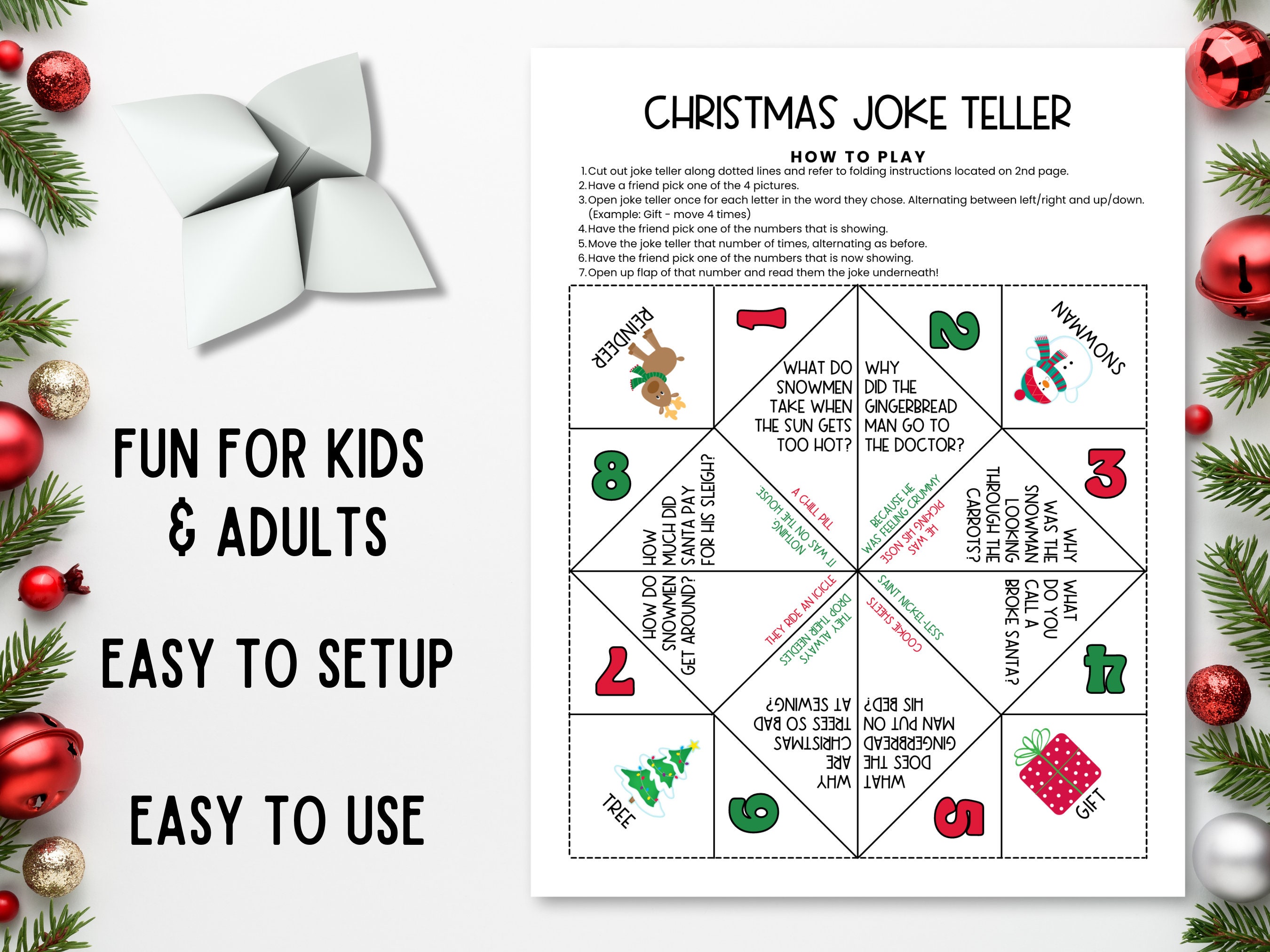 Christmas Cootie Catcher, Christmas Jokes for Kids, Printable Christmas ...