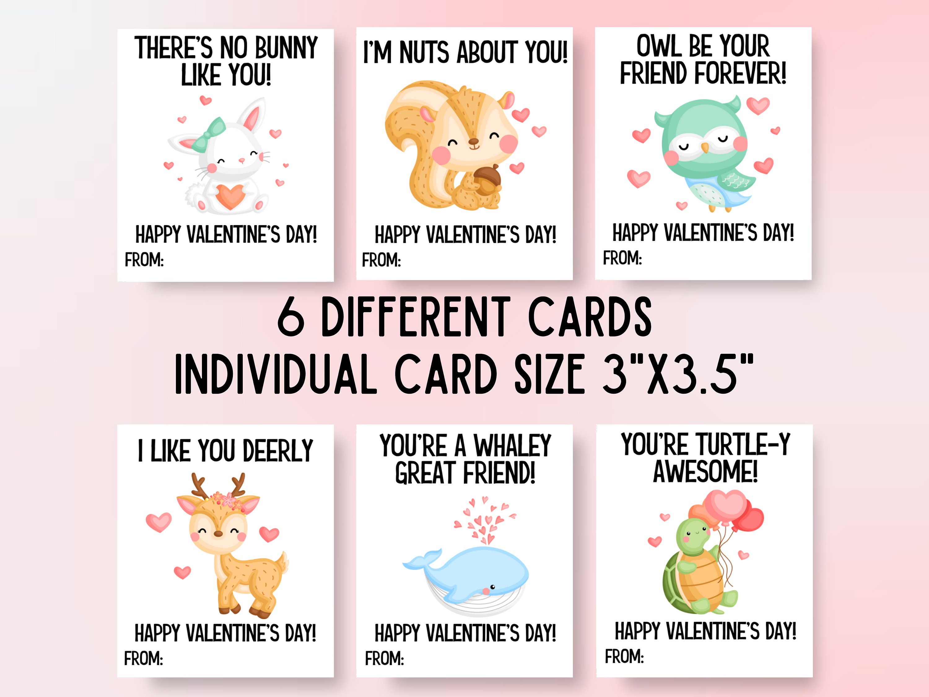 Printable Animal Valentine's Day Cards, Preschool Valentines Cards for ...