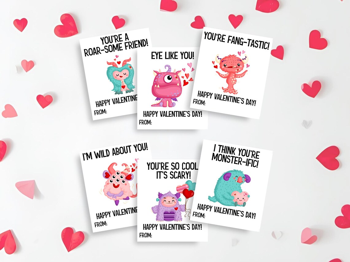 Monster Valentines Day Cards, Classroom Valentines, Printable ...