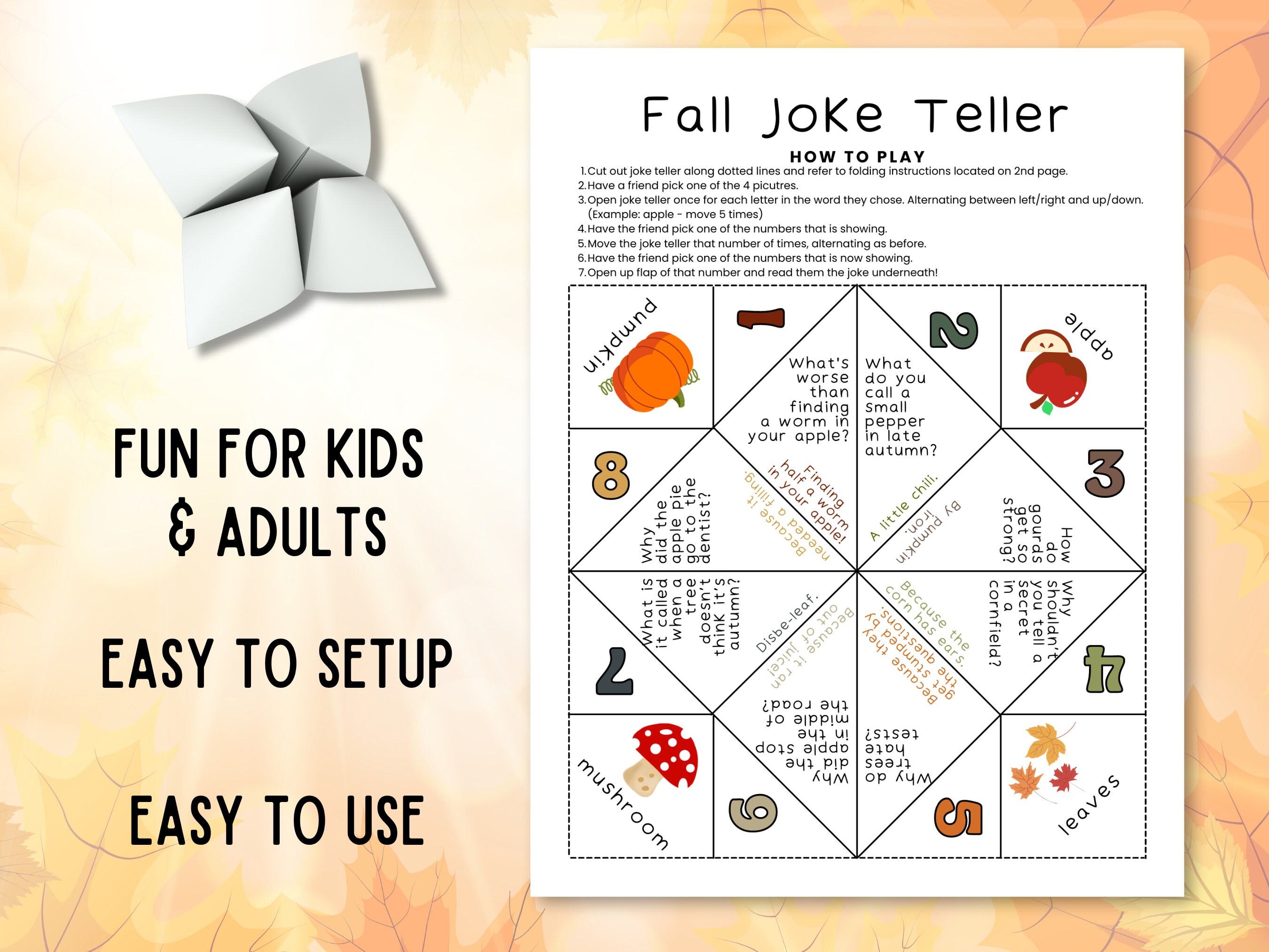 Cootie Catcher Printable, Fall Jokes for Kids, Paper Fortune Teller ...