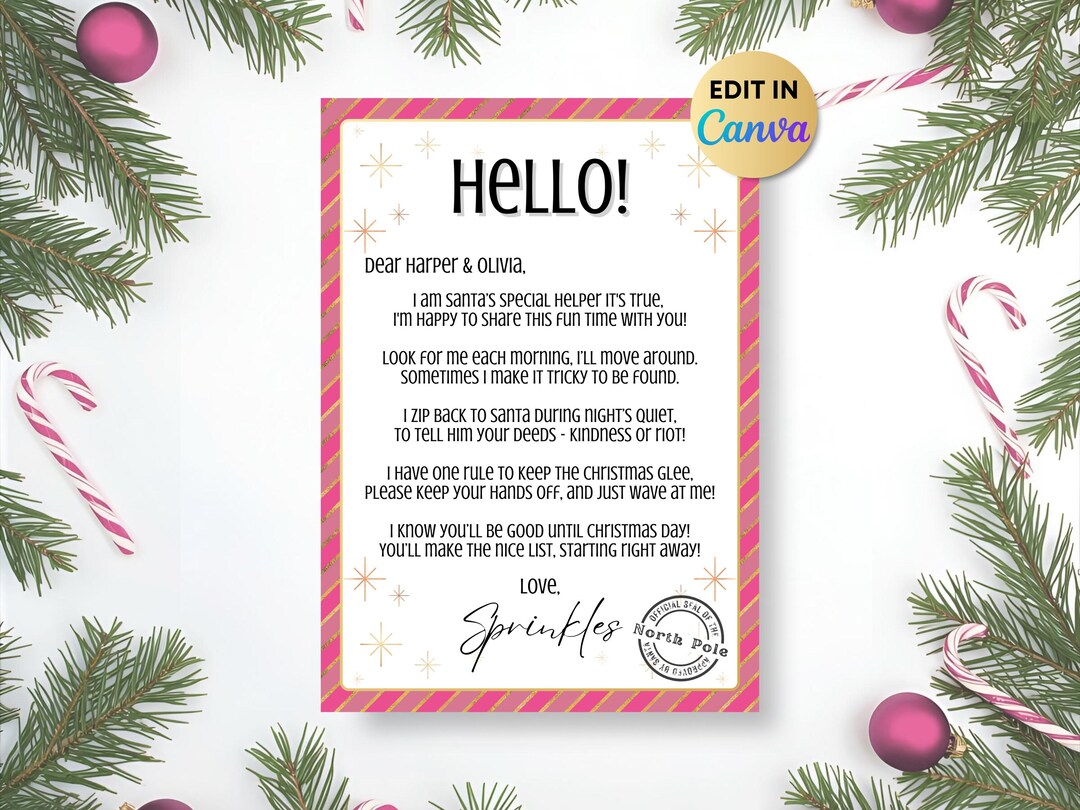 Pink Elf First Time Arrival Letter Canva Template, Personalized ...