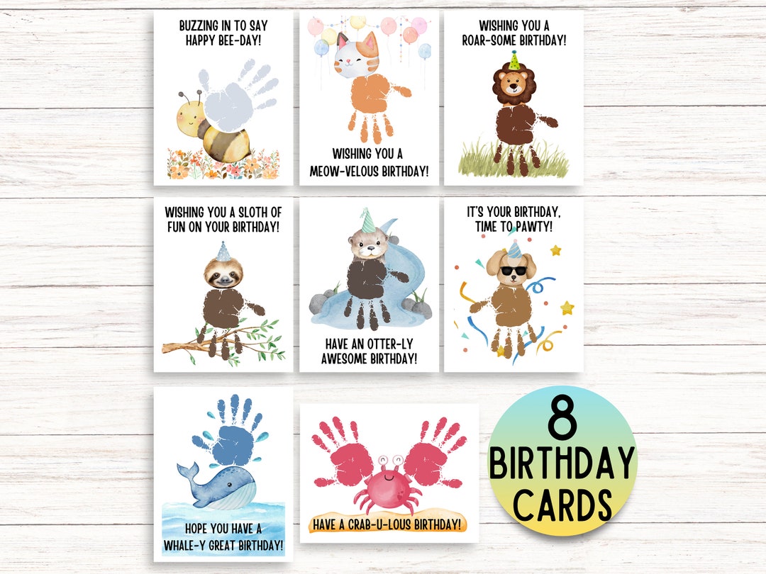 Animal Handprint Birthday Card, Happy Birthday Handprint Craft, Hand ...