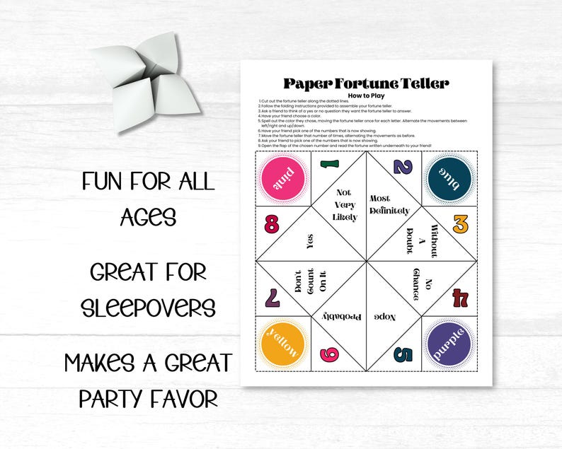 Origami Fortune Teller Printable: Sleepover Party Game (PDF) - Etsy