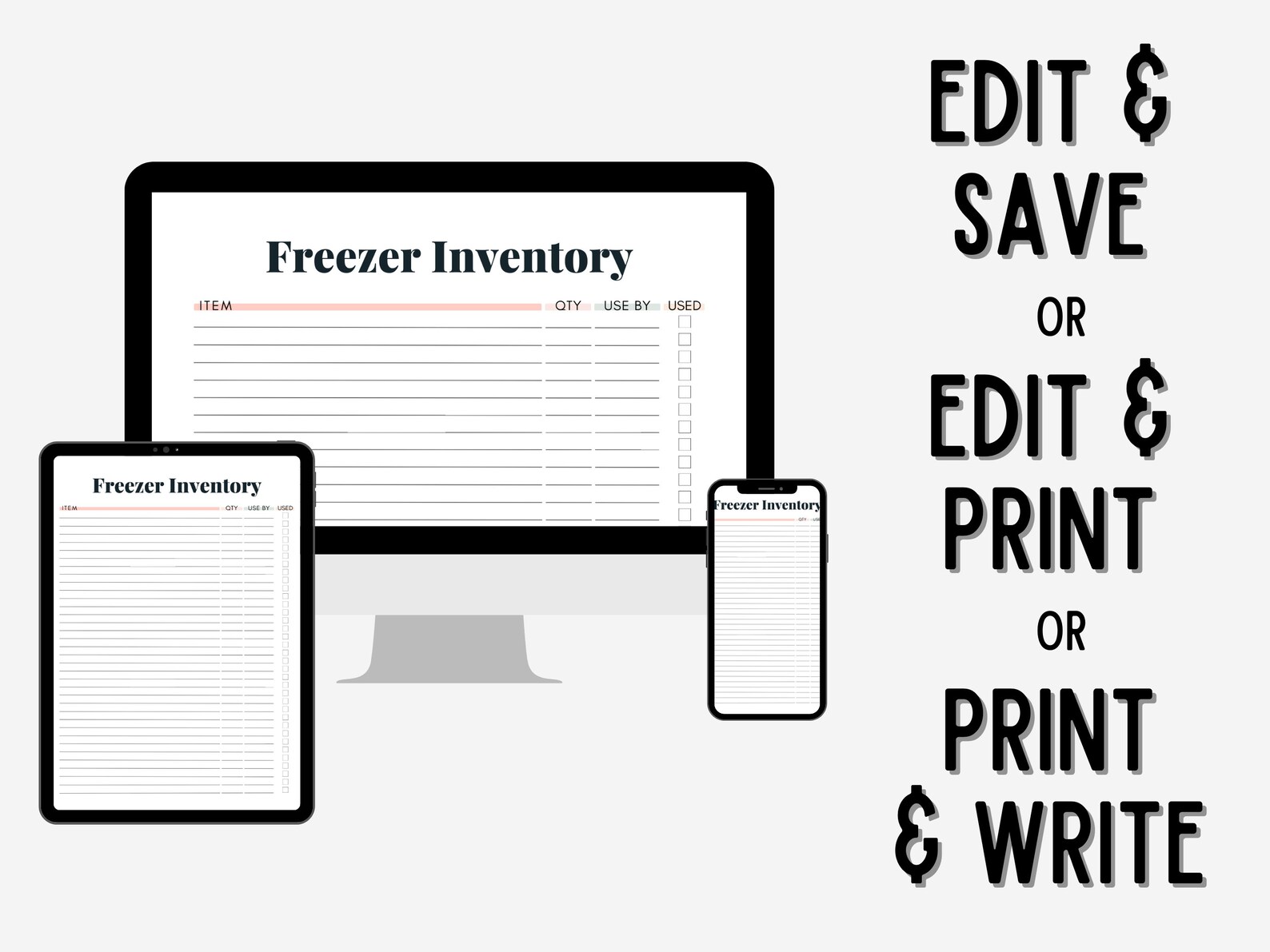Freezer Inventory Printable, Food Tracker Template, Editable Inventory ...