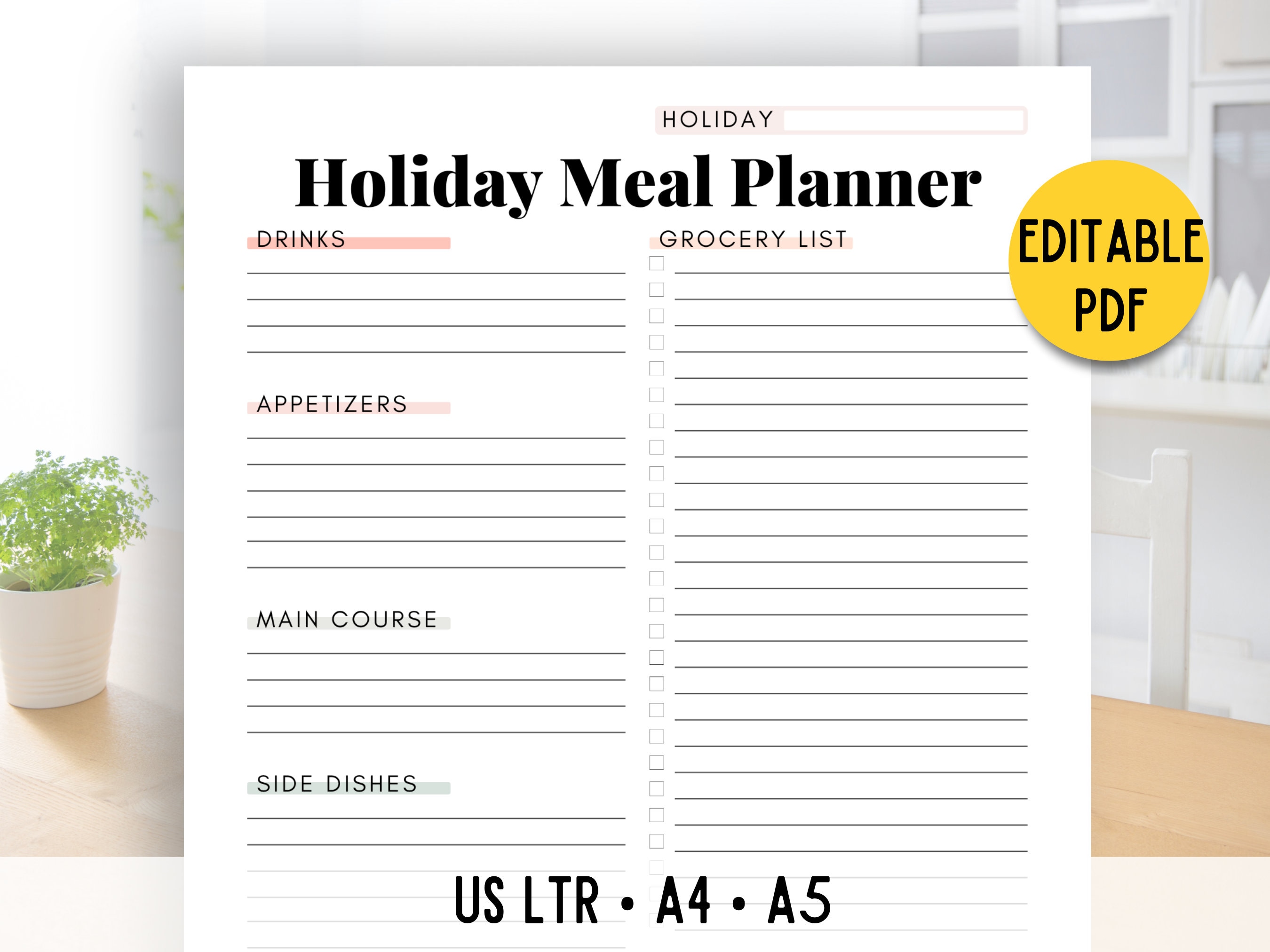 Holiday Meal Planner, Holiday Menu, Meal Plan Template, Thanksgiving ...