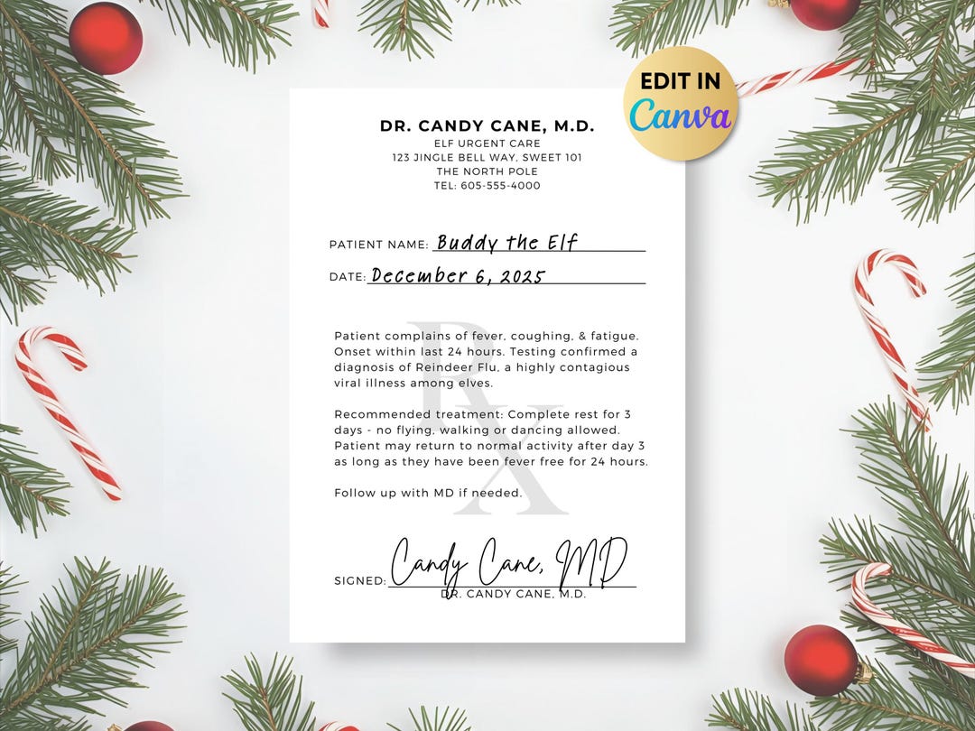 Editable Elf Sick Day Notes, Elf Doctor Note Canva Template - Etsy