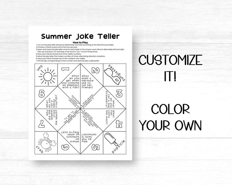 Summer Jokes Cootie Catcher: Printable Fortune Teller (PDF) - Etsy