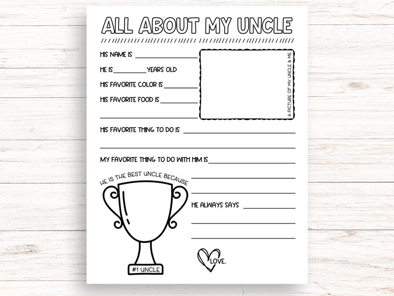 All About My Uncle Printable, Birthday Gift for Uncle From Kids ...