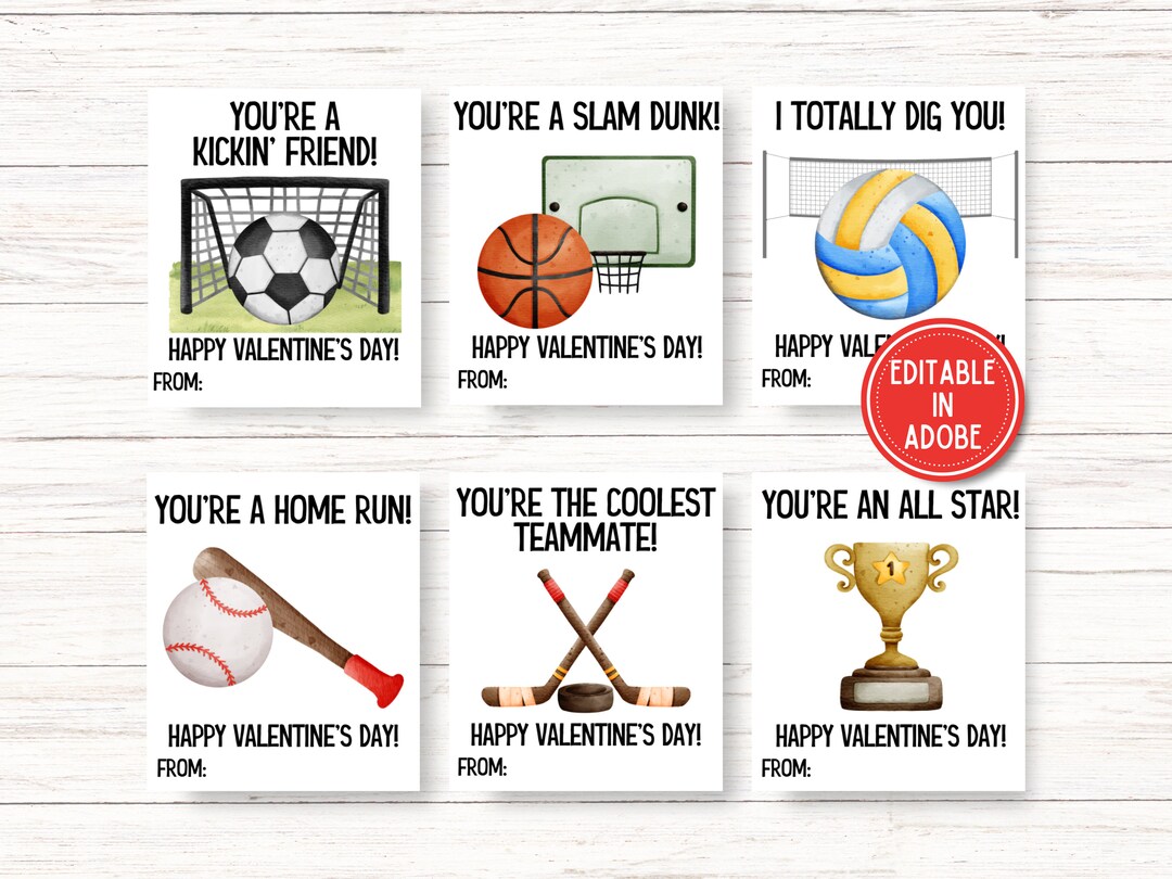 Editable Valentines Cards Sports, Printable Sports Valentines Cards ...