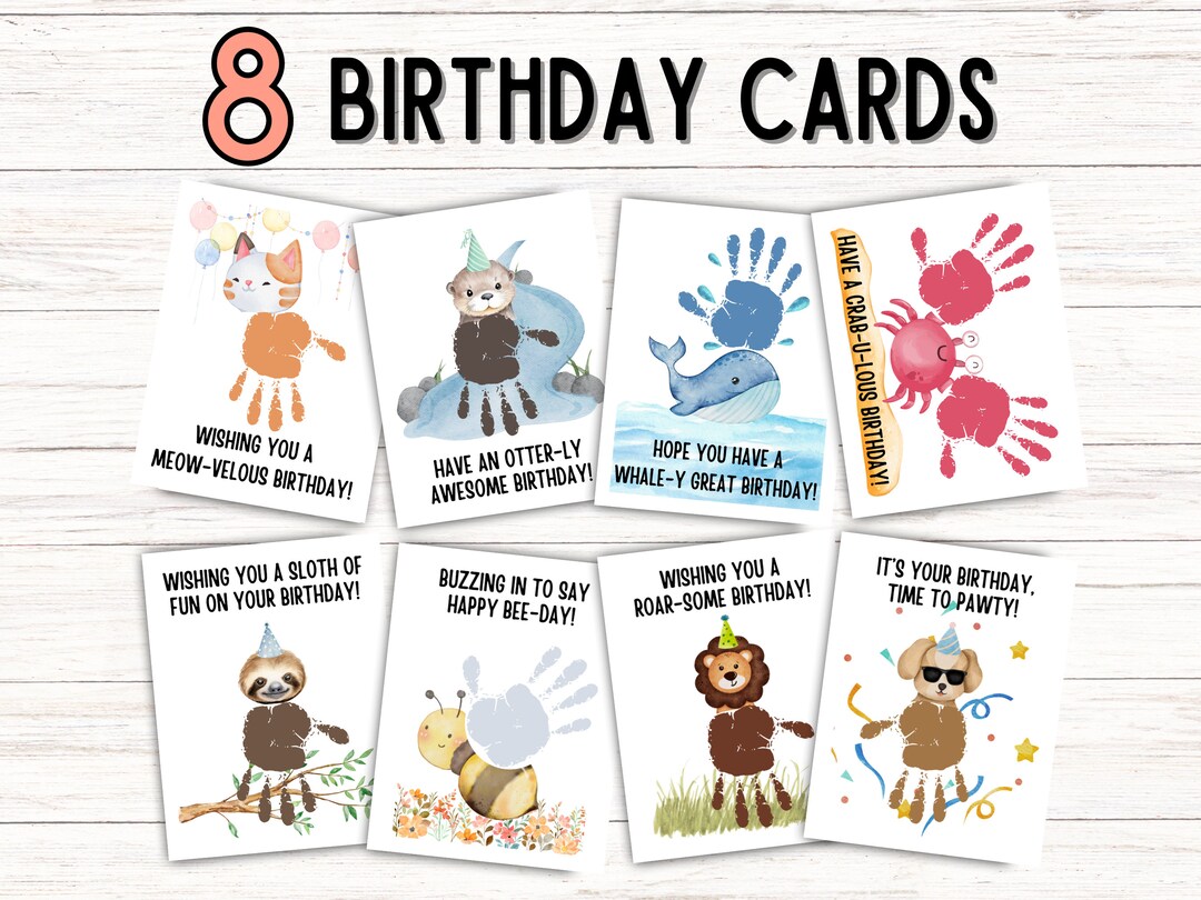 Animal Handprint Birthday Card, Happy Birthday Handprint Craft, Hand ...