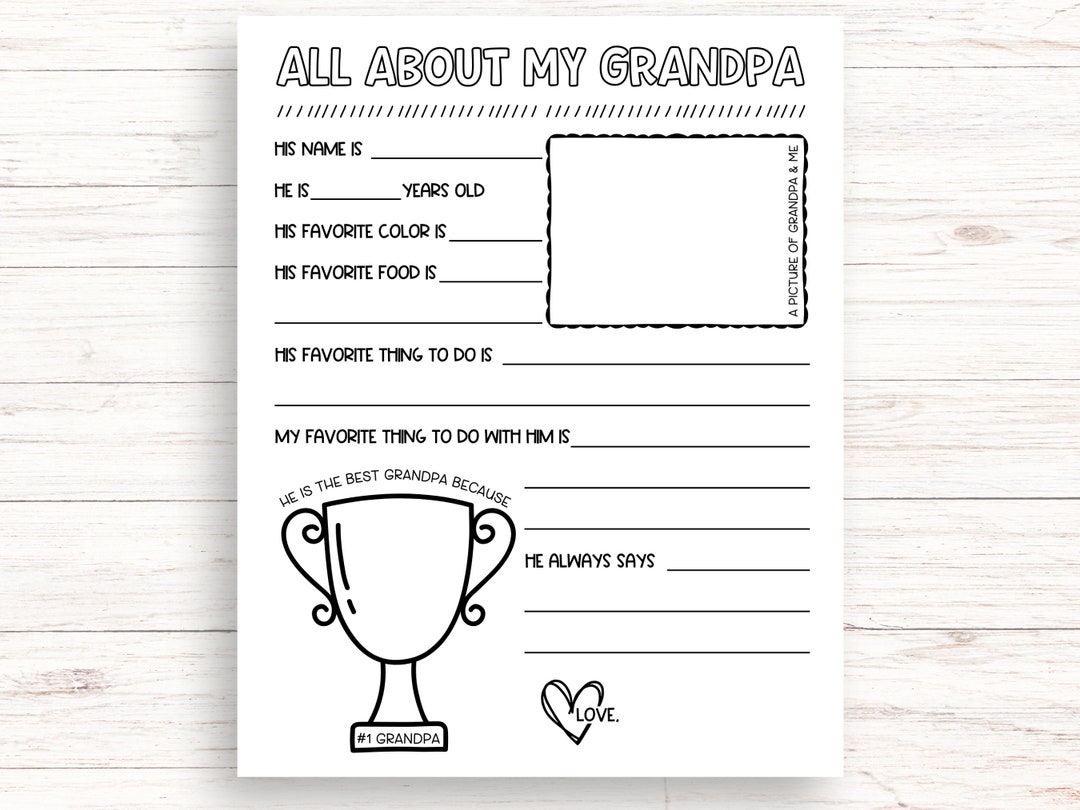 All About My Grandpa Printable, Fathers Day Printable Gift, Birthday ...