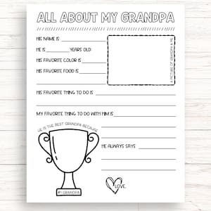 All About My Grandpa Printable, Fathers Day Printable Gift, Birthday ...