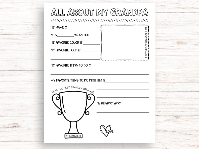 All About My Grandpa Printable, Fathers Day Printable Gift, Birthday ...