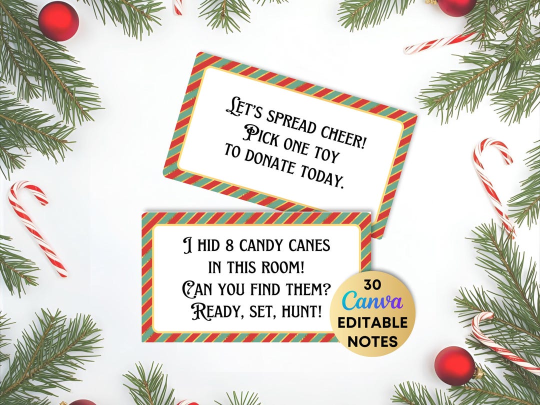 Editable Elf Notes Canva Template, Printable Striped Christmas Elf ...