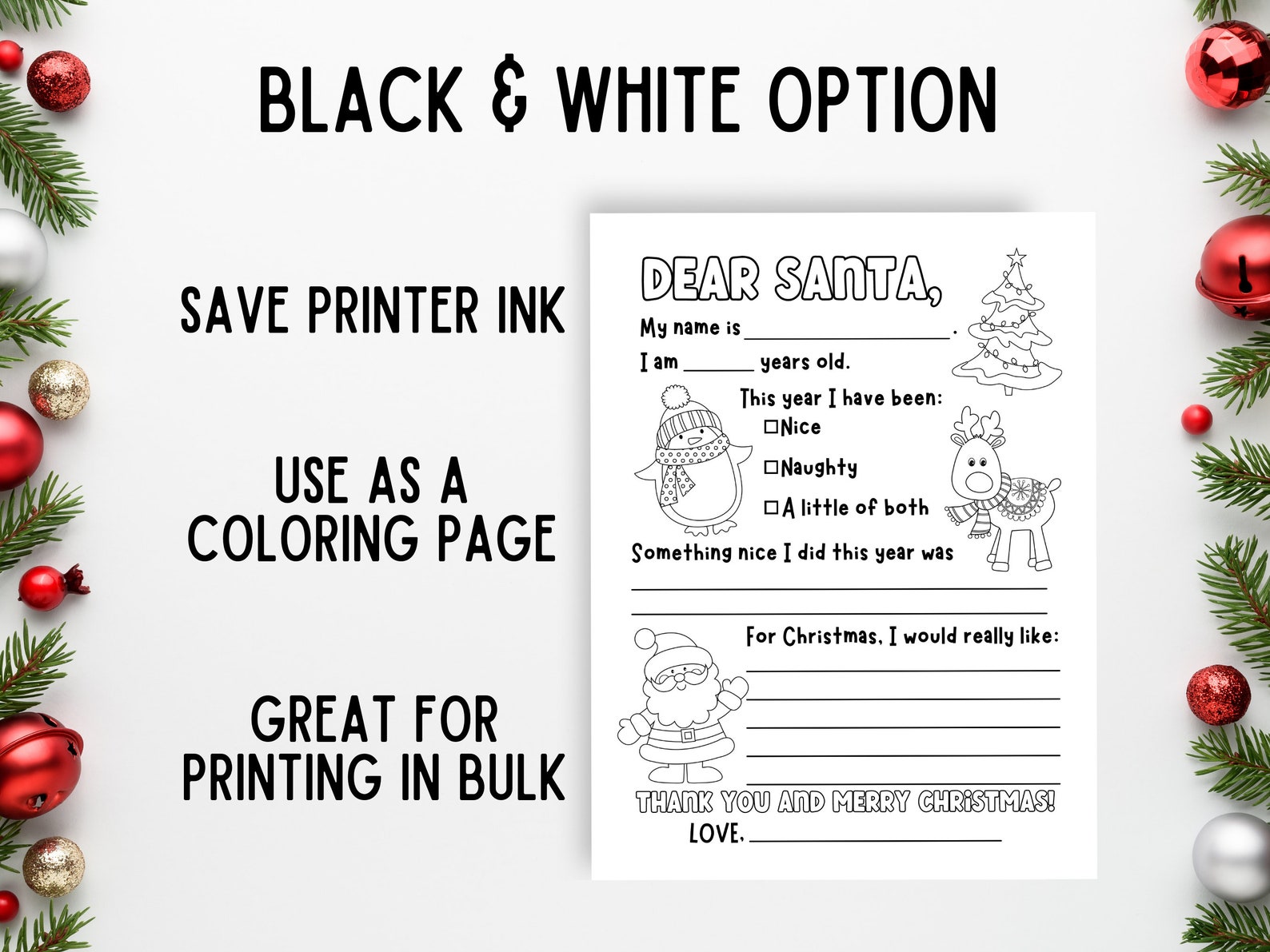 Letter to Santa Printable, Christmas Letter Template, Kids Letter to ...