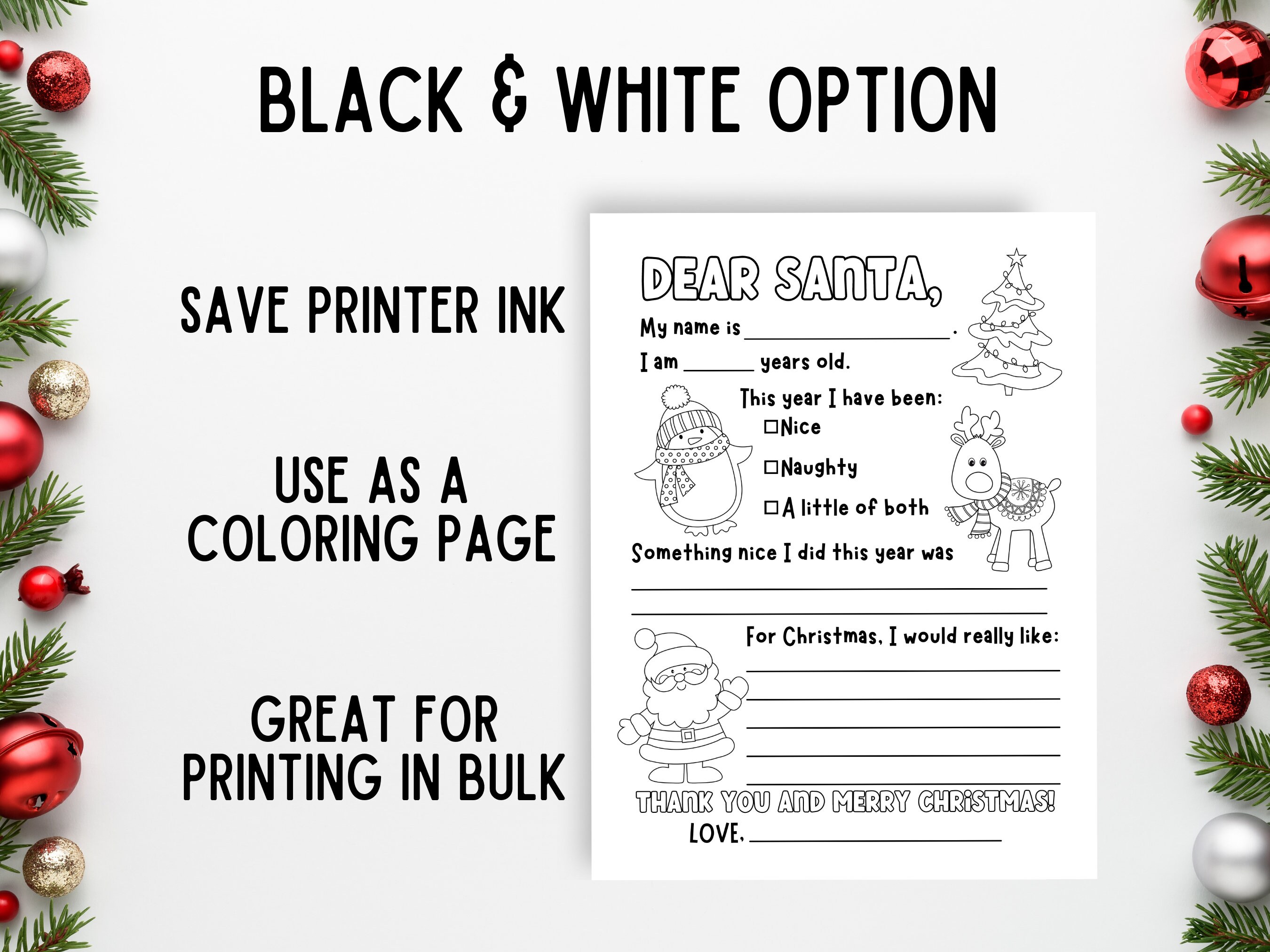 Letter to Santa Printable, Christmas Letter Template, Kids Letter to ...