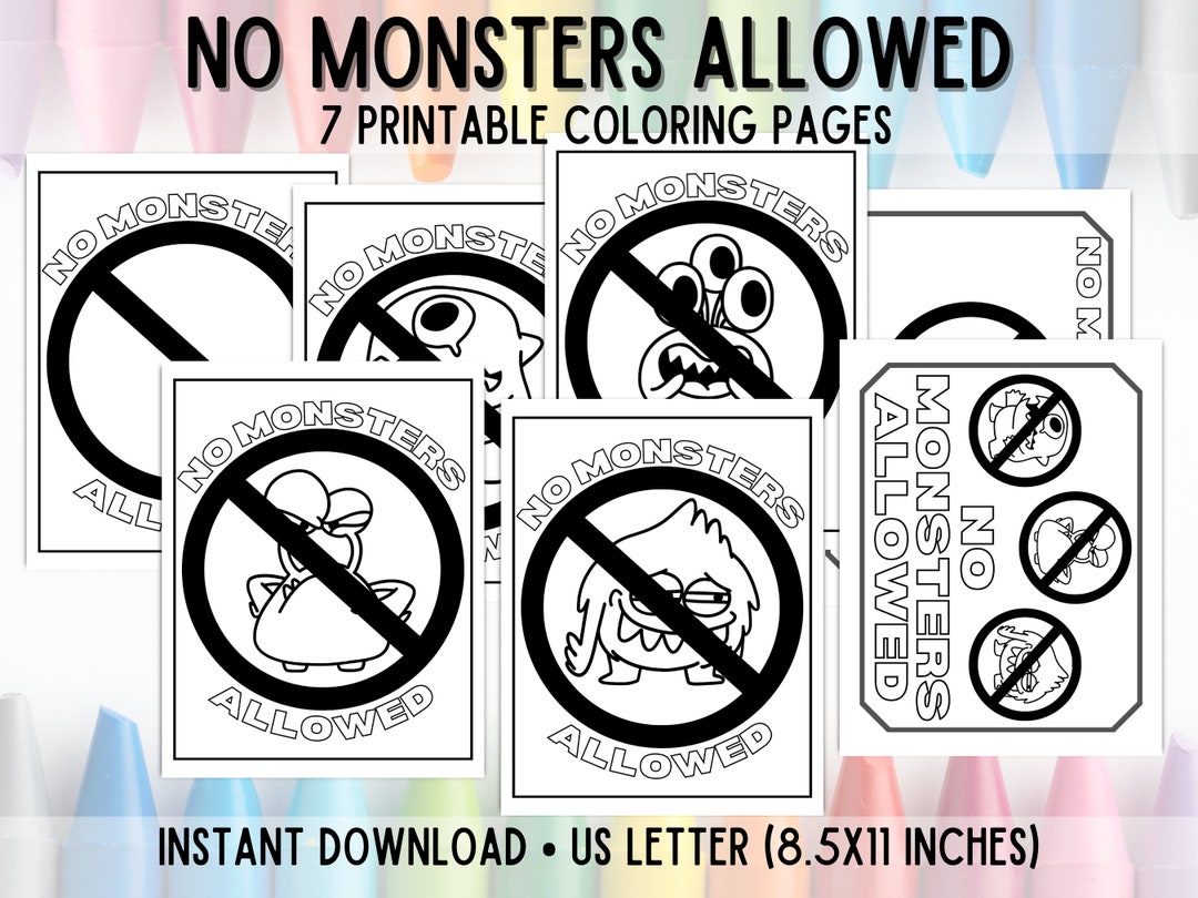 No Monsters Allowed Coloring Pages: Kids Printable Sign (PDF) - Etsy ...