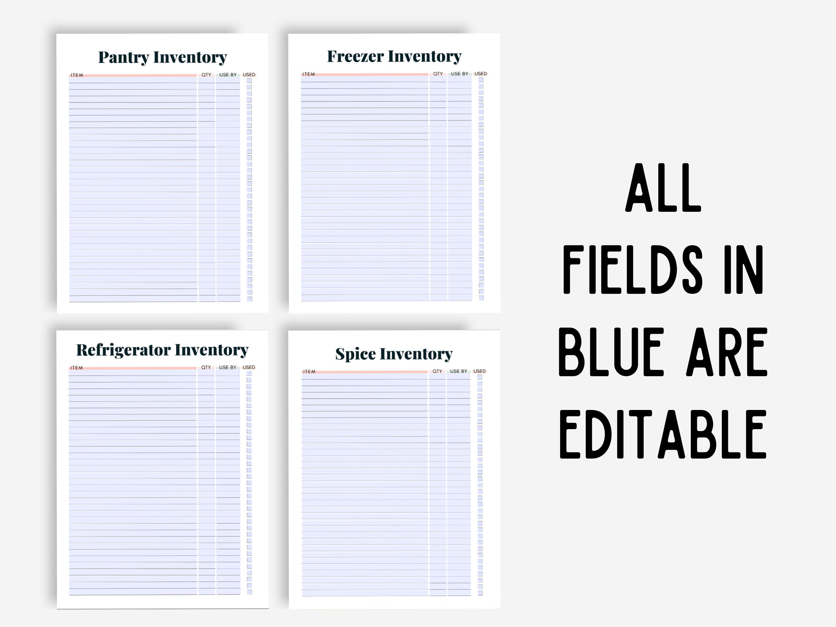 Kitchen Inventory Printable, Freezer Inventory, Pantry Inventory ...