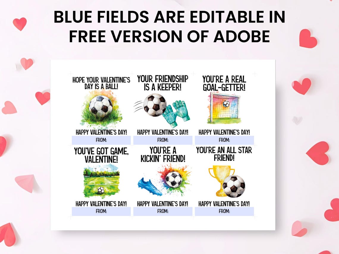 Editable Soccer Valentines Day Cards, Kids Soccer Valentine's Day Cards ...
