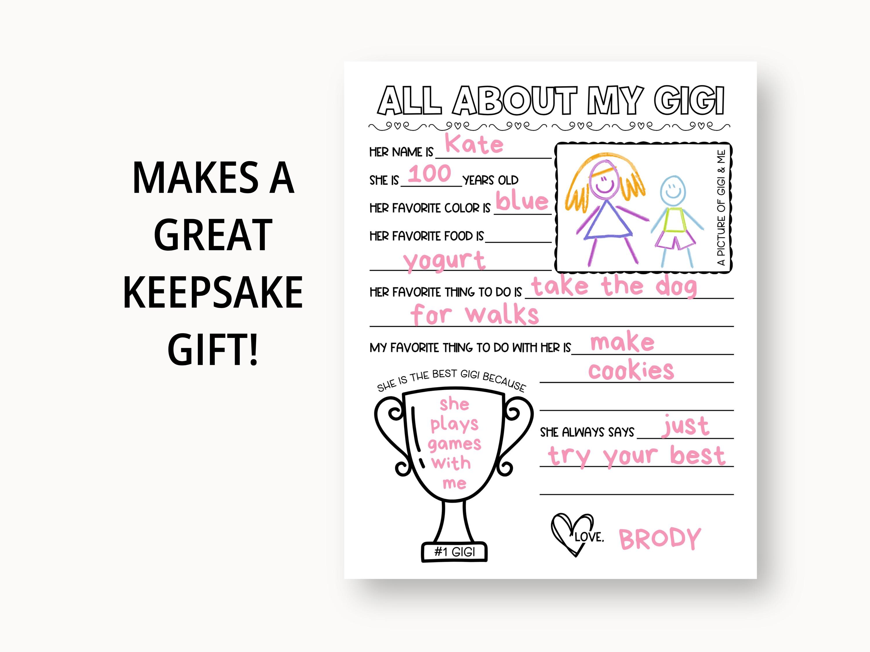 All About My Gigi Printable, Mothers Day Printable Gift, Gigi Birthday ...