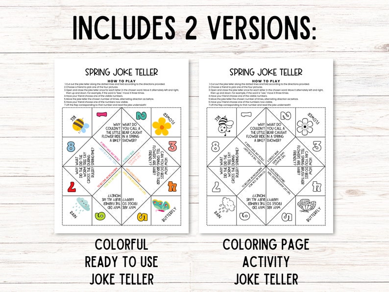 Spring Jokes for Kids, Cootie Catcher, Paper Fortune Teller, Printable ...