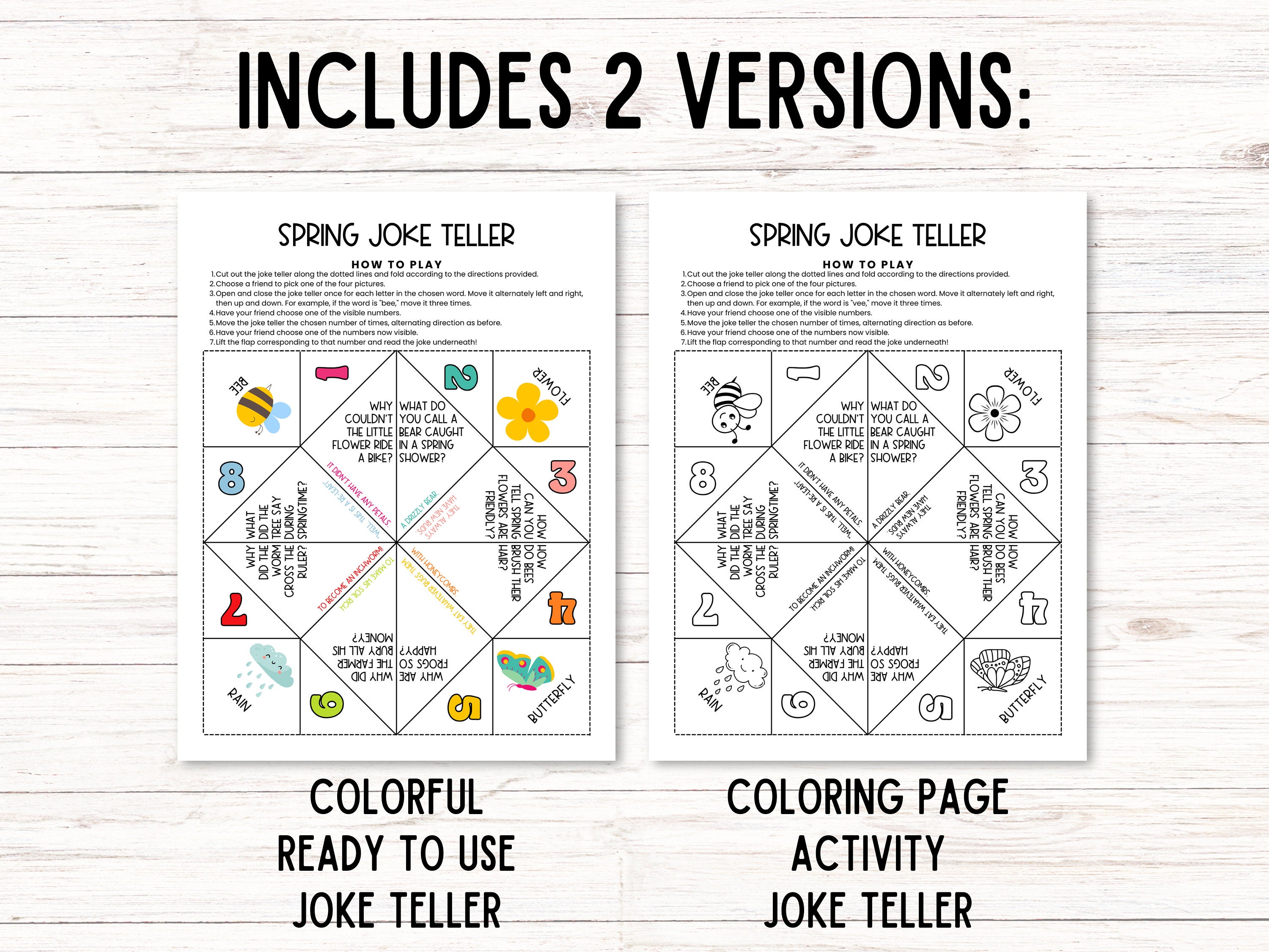 Spring Jokes for Kids, Cootie Catcher, Paper Fortune Teller, Printable ...