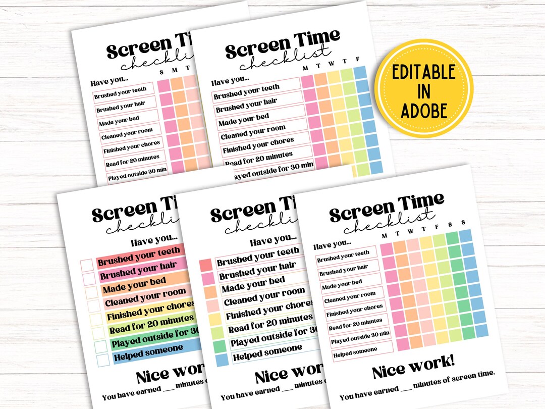 Editable Screen Time Chart, Screentime Rules, Printable Screen Time ...