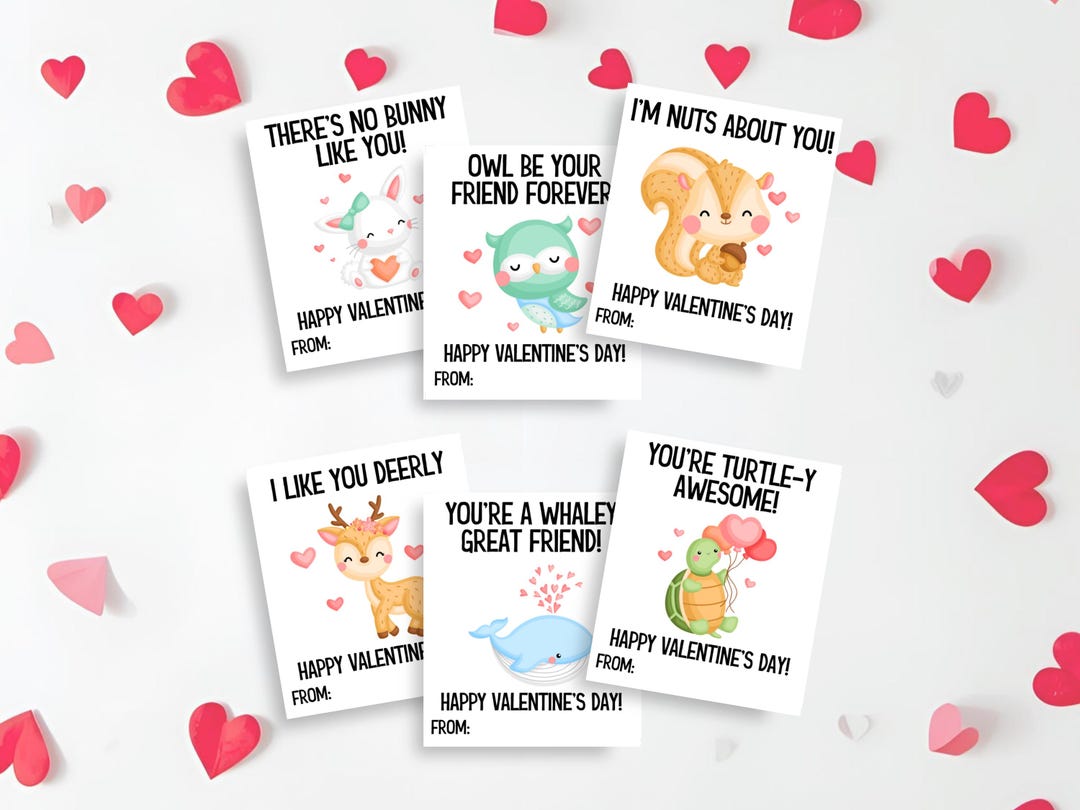 Printable Animal Valentine's Day Cards, Preschool Valentines Cards for ...