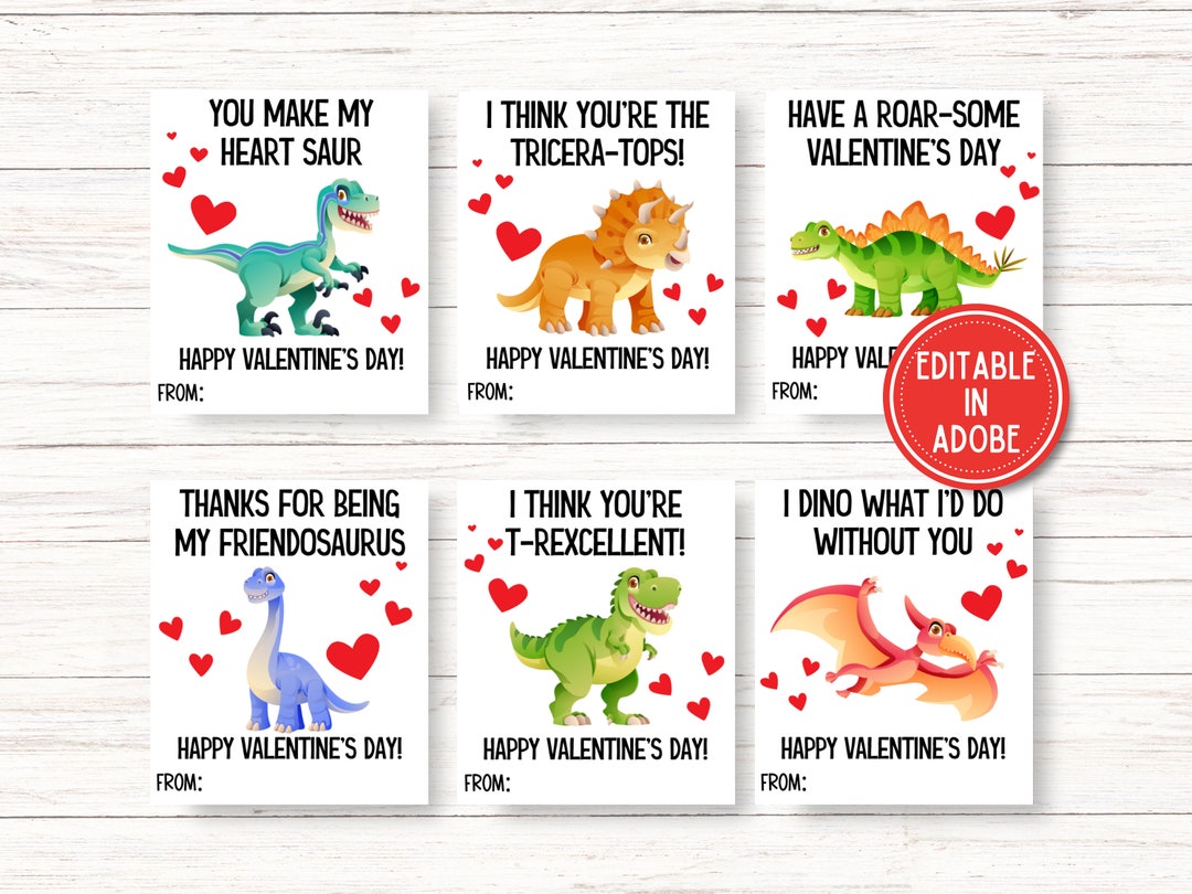 Editable Valentines Day Card Dinosaur, Classroom Valentines Cards for ...