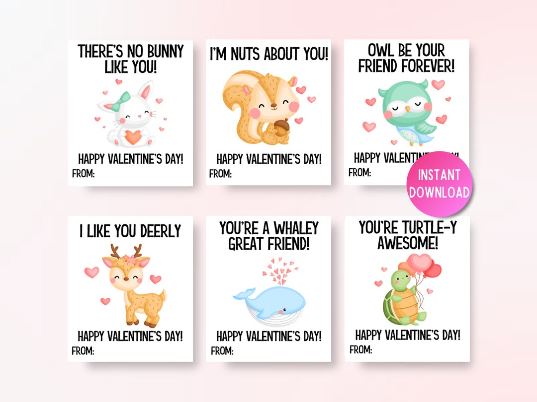 Printable Animal Valentine's Day Cards, Preschool Valentines Cards for ...