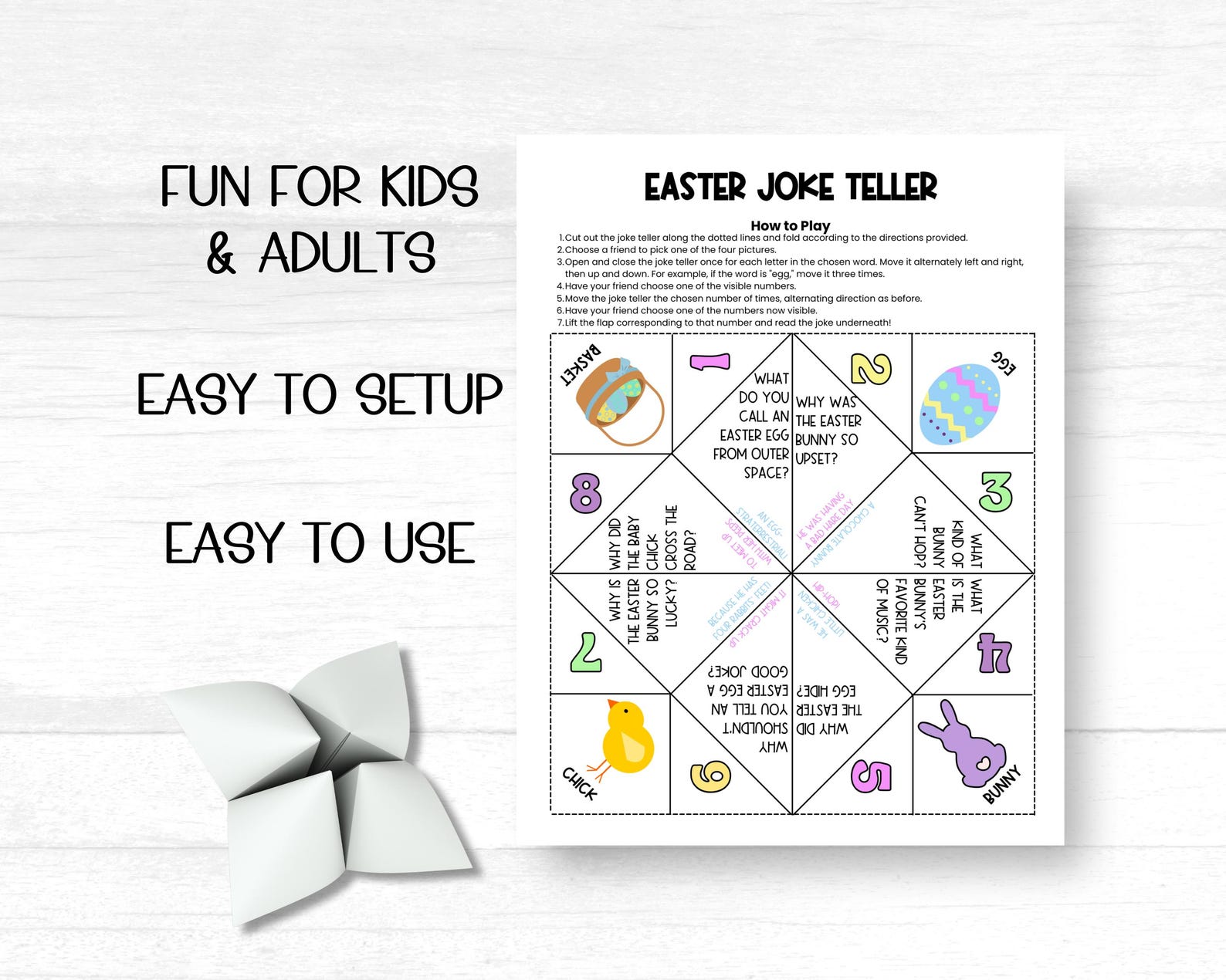 Easter Joke Teller Printable: Kids' Fortune Teller Game (PDF) - Etsy