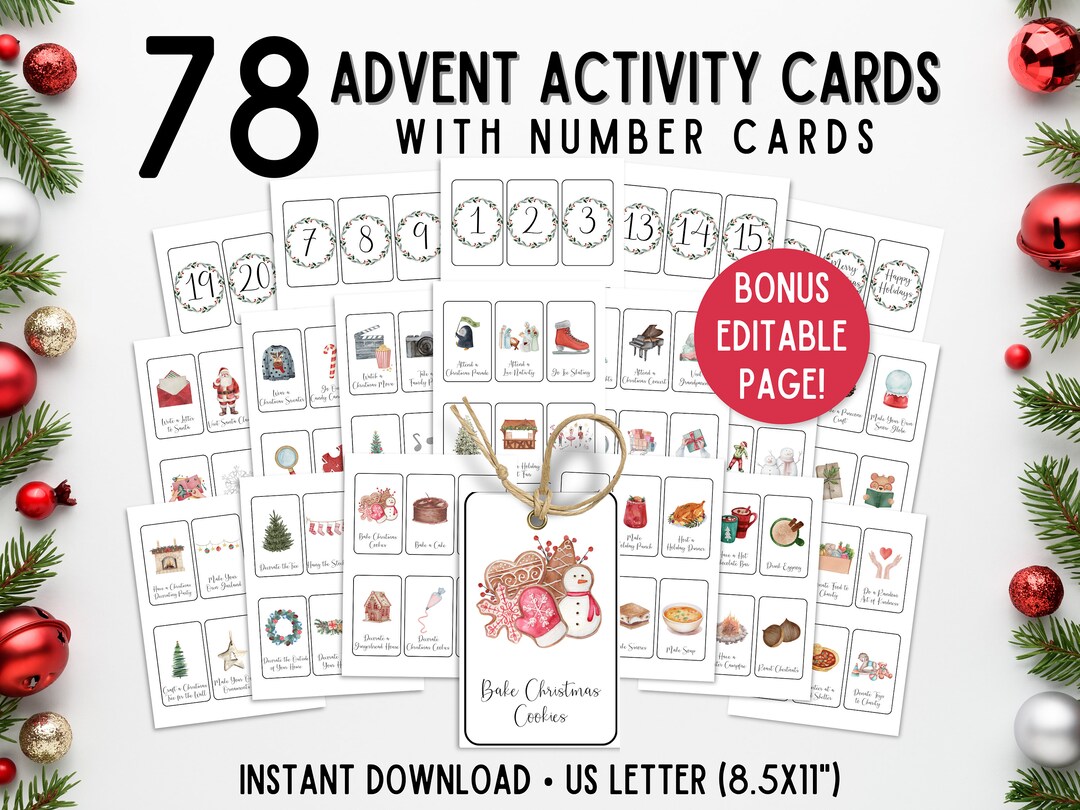 Advent Activity Cards Printable, DIY Advent Calendar, Kids Advent ...