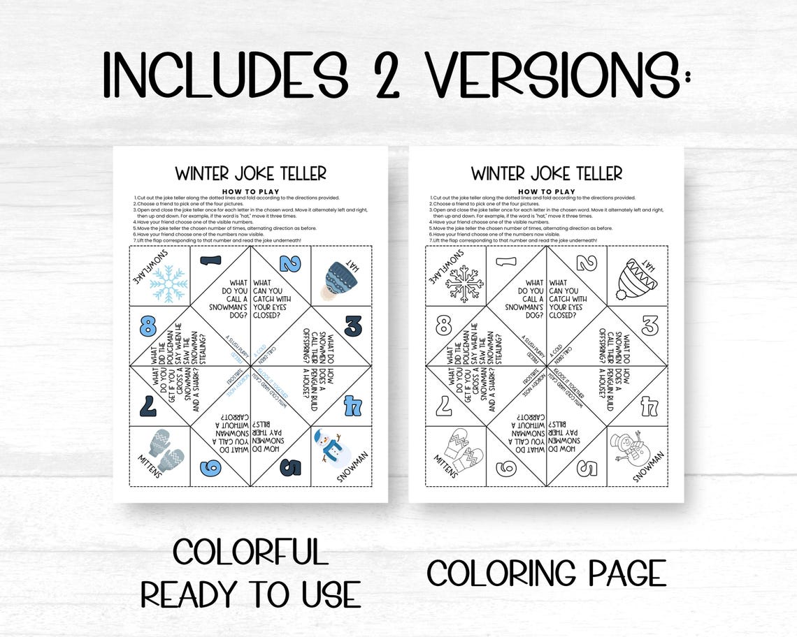 Winter Jokes Cootie Catcher: Printable Fortune Teller Game (PDF) - Etsy