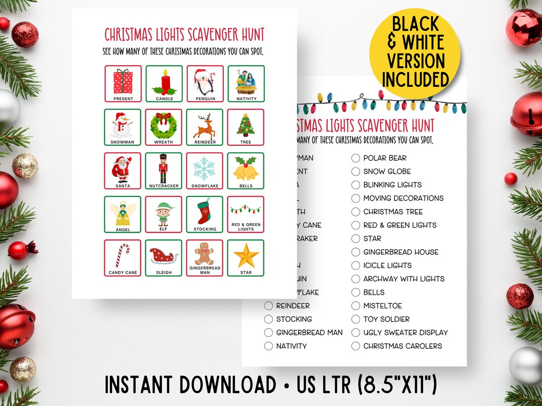 Christmas Lights Scavenger Hunt, Holiday Scavenger Hunt, Holiday Games ...