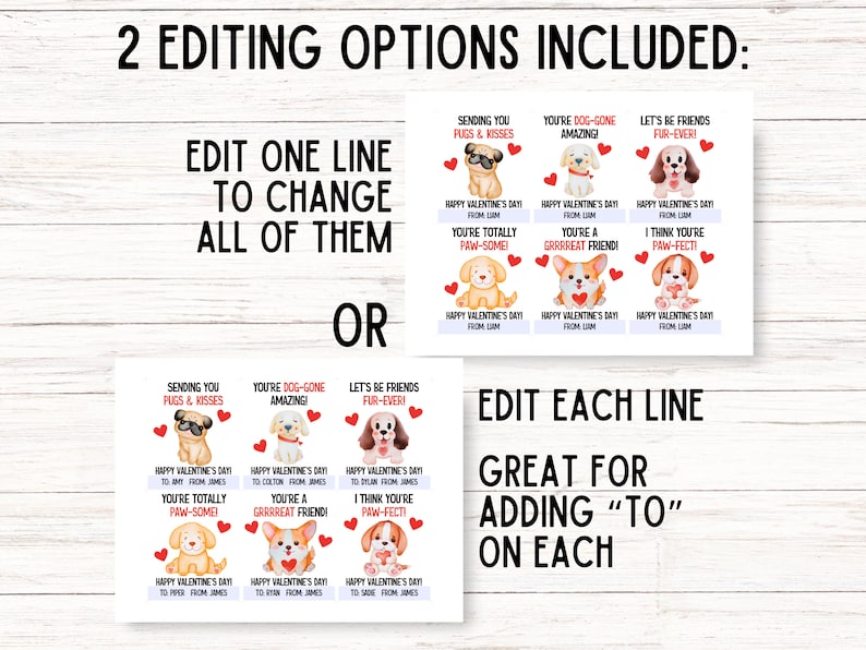 Editable Valentines Day Cards Dog, Puppy Valentine Cards, Printable Dog ...