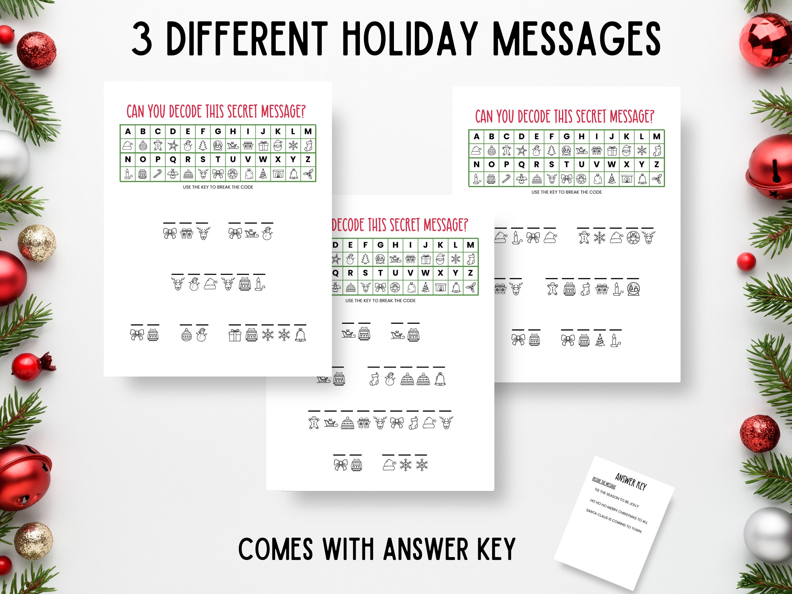 Secret Message Game, Christmas Puzzle for Kids, Holiday Games Printable ...