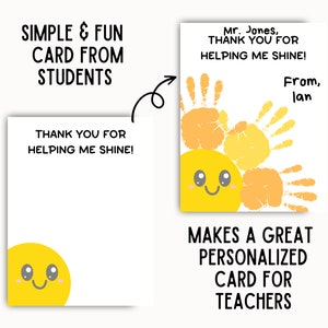 Teacher Appreciation Sunshine Handprint Art, Thank You for Helping Me ...