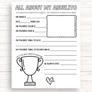 All About My Abuelito Printable, Birthday Gift for Abuelito From ...
