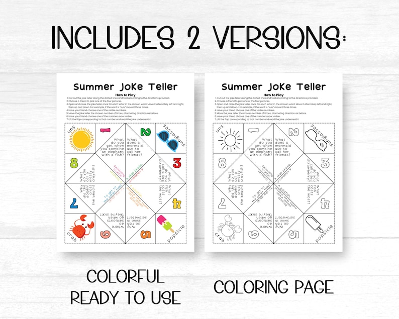 Summer Jokes Cootie Catcher: Printable Fortune Teller (PDF) - Etsy