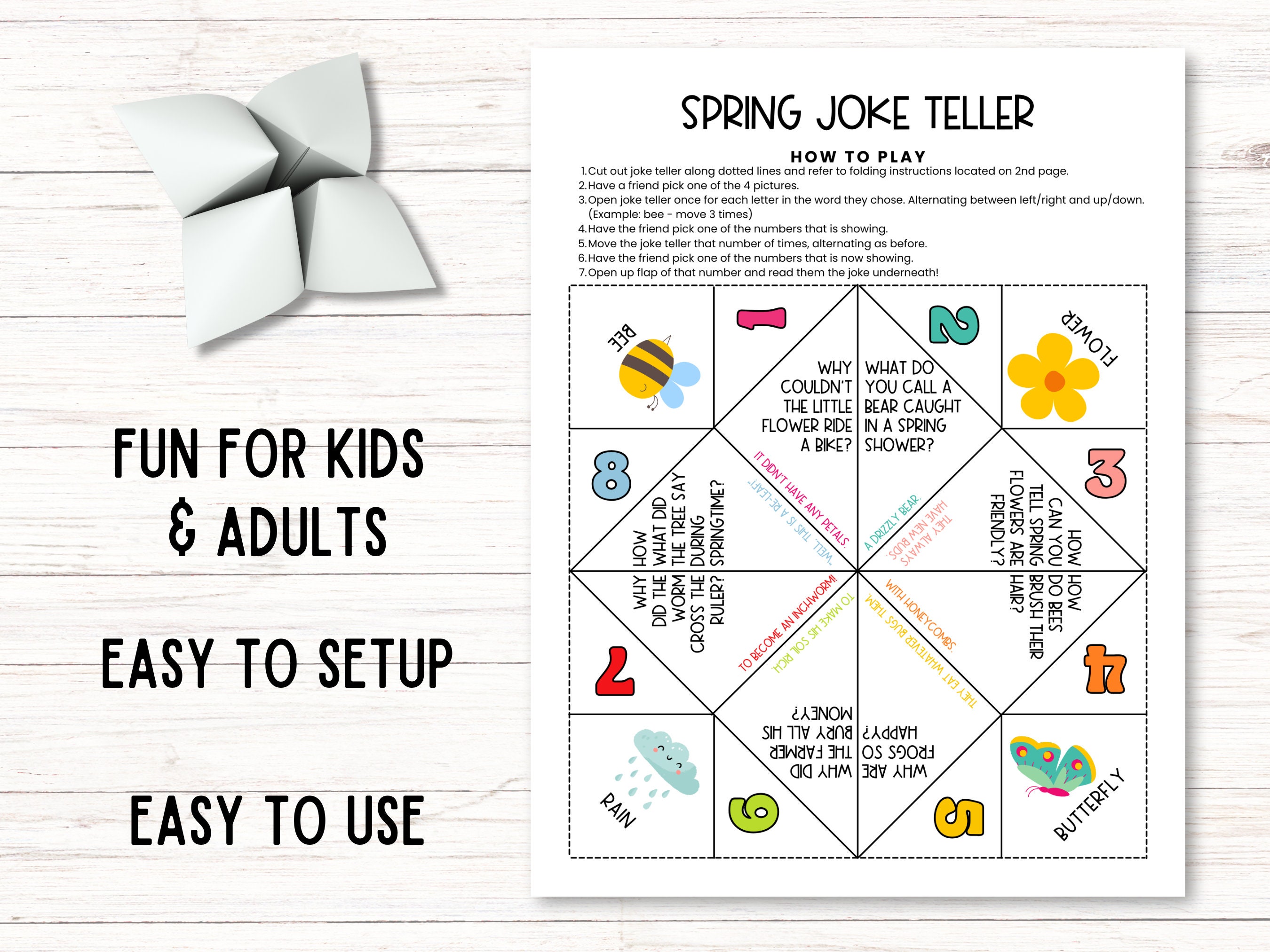 Spring Jokes for Kids Cootie Catcher Paper Fortune Teller - Etsy