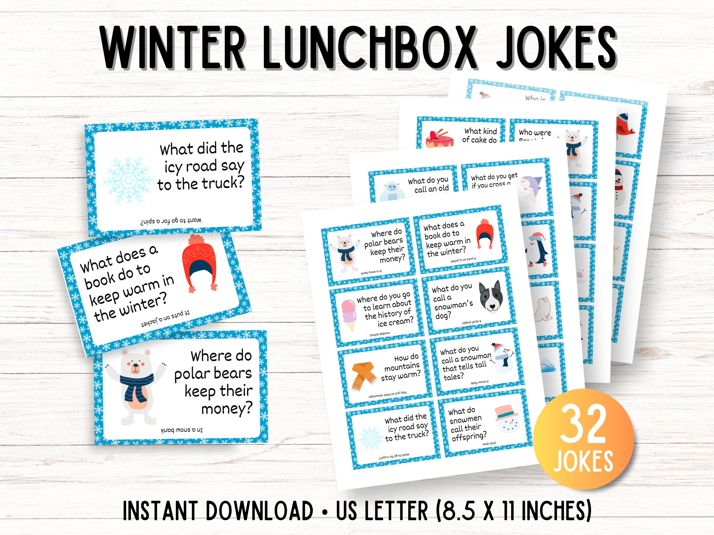 Winter Jokes for Kids, Printable Lunchbox Notes, Joke Cards for Kids ...