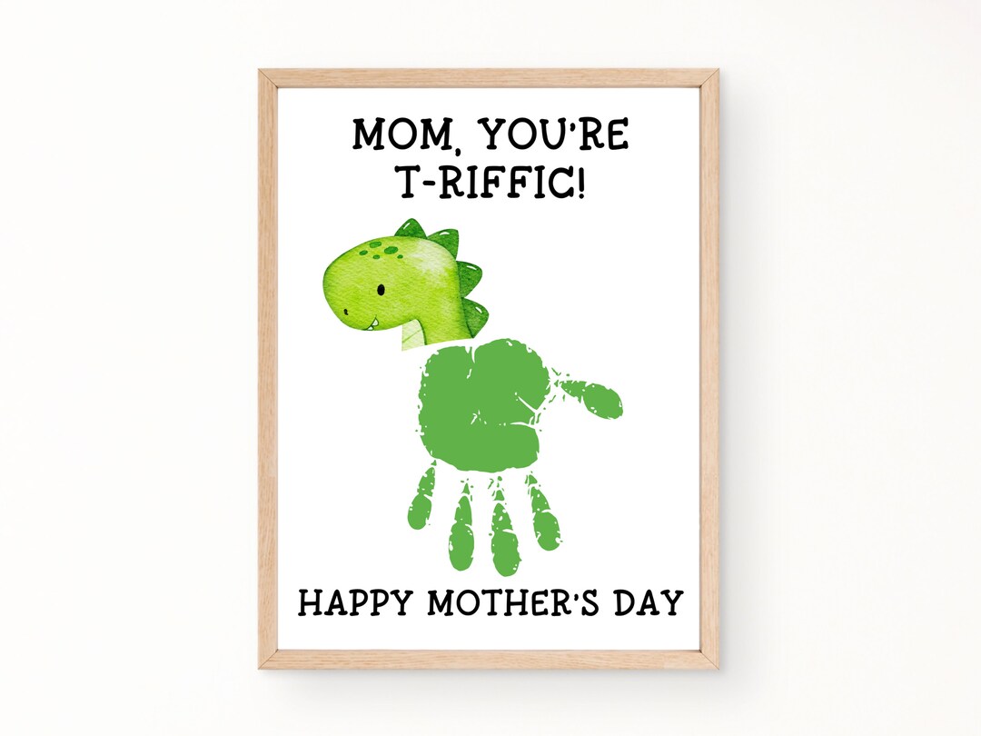 Dino Hand Print Mothers Day Card, Mothers Day Handprint Craft ...