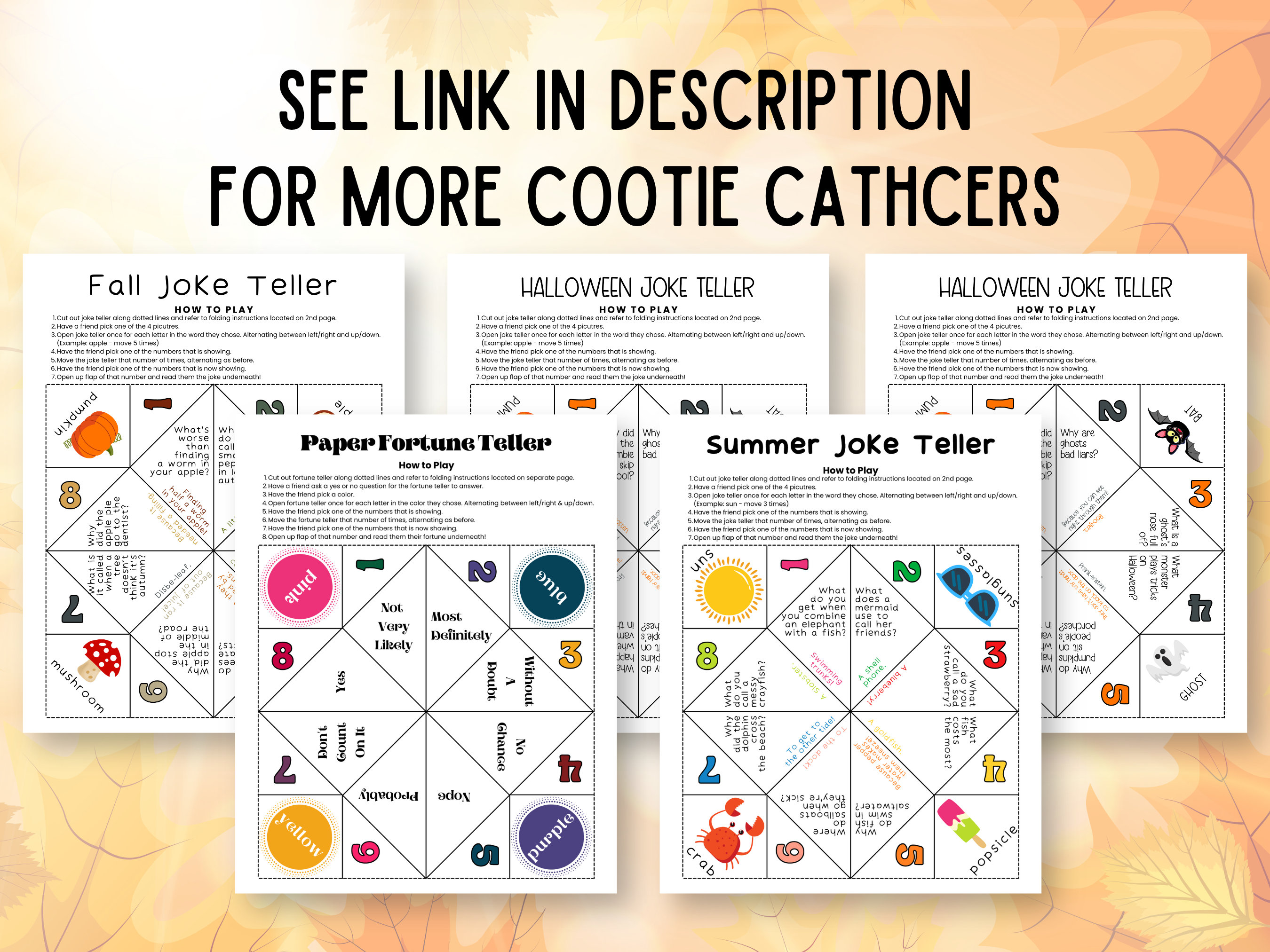 Cootie Catcher Printable, Fall Jokes for Kids, Paper Fortune Teller ...