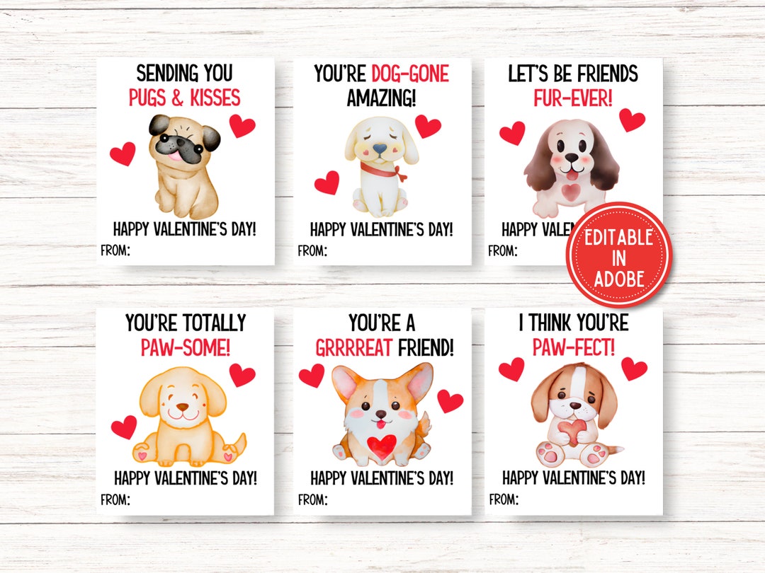 Editable Valentines Day Cards Dog, Puppy Valentine Cards, Printable Dog ...