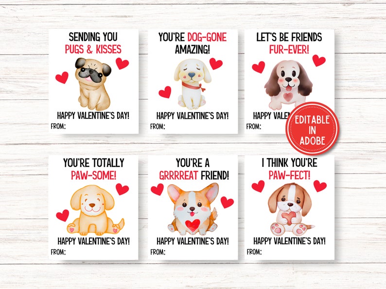 Editable Valentines Day Cards Dog, Puppy Valentine Cards, Printable Dog ...