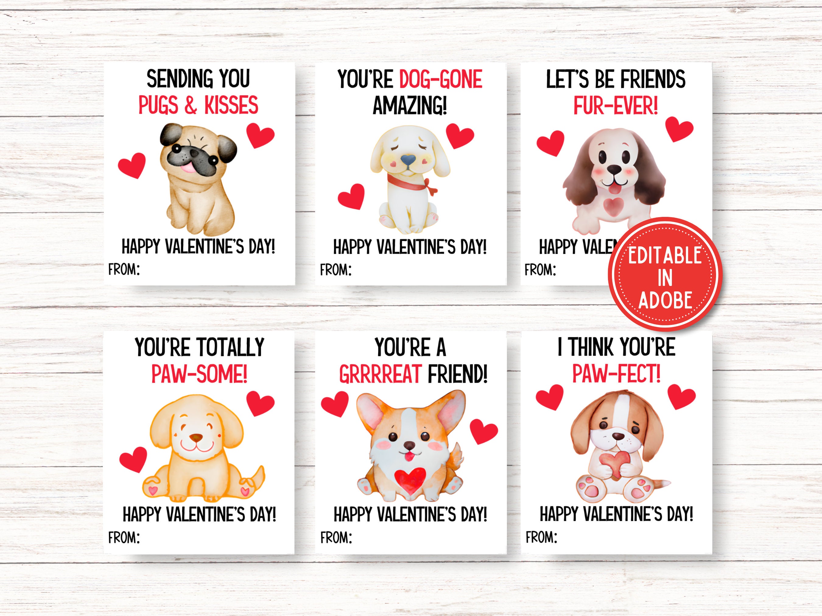 Editable Valentines Day Cards Dog, Puppy Valentine Cards, Printable Dog ...