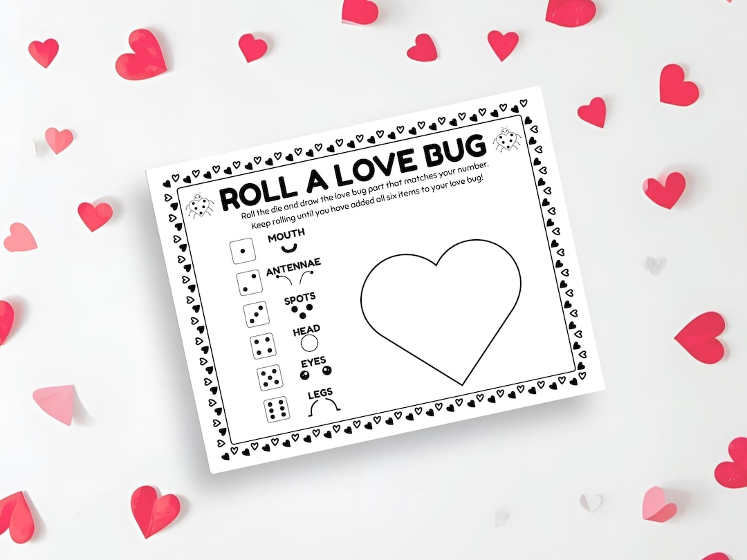 Printable Roll A Love Bug Dice Game, Valentine's Day Activity for Kids ...