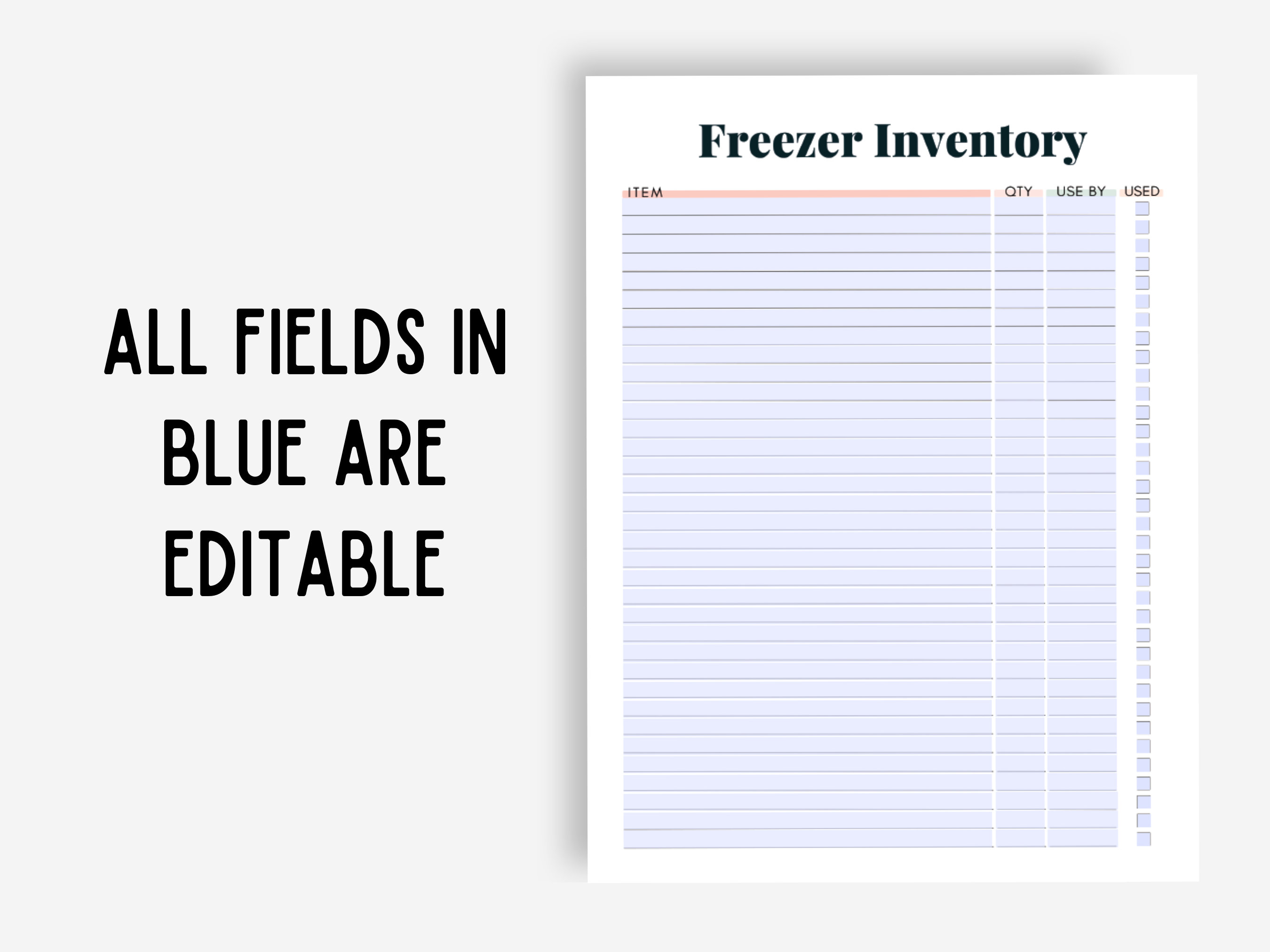 Freezer Inventory Printable, Food Tracker Template, Editable Inventory ...