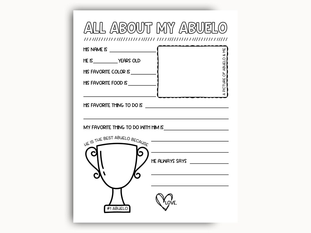 All About My Abuelo Printable, Birthday Gift for Abuelo From Grandkids ...
