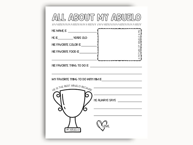 All About My Abuelo Printable, Birthday Gift for Abuelo From Grandkids ...